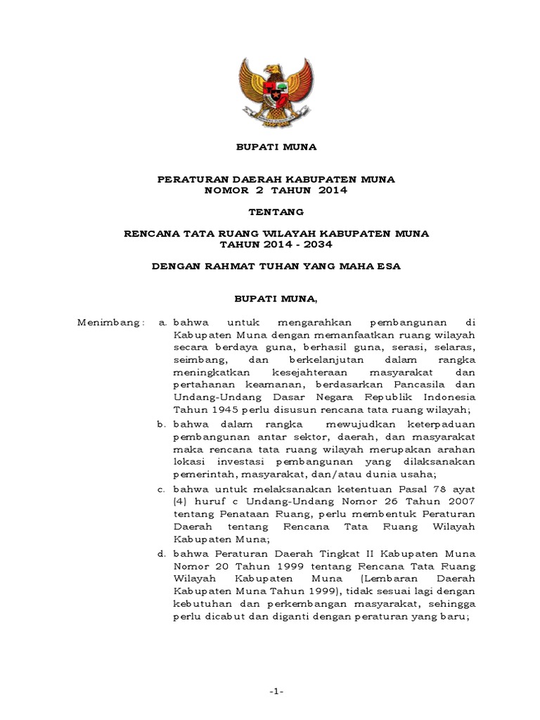 Perda No.2 Tahun 2014 RTRWK Muna | PDF