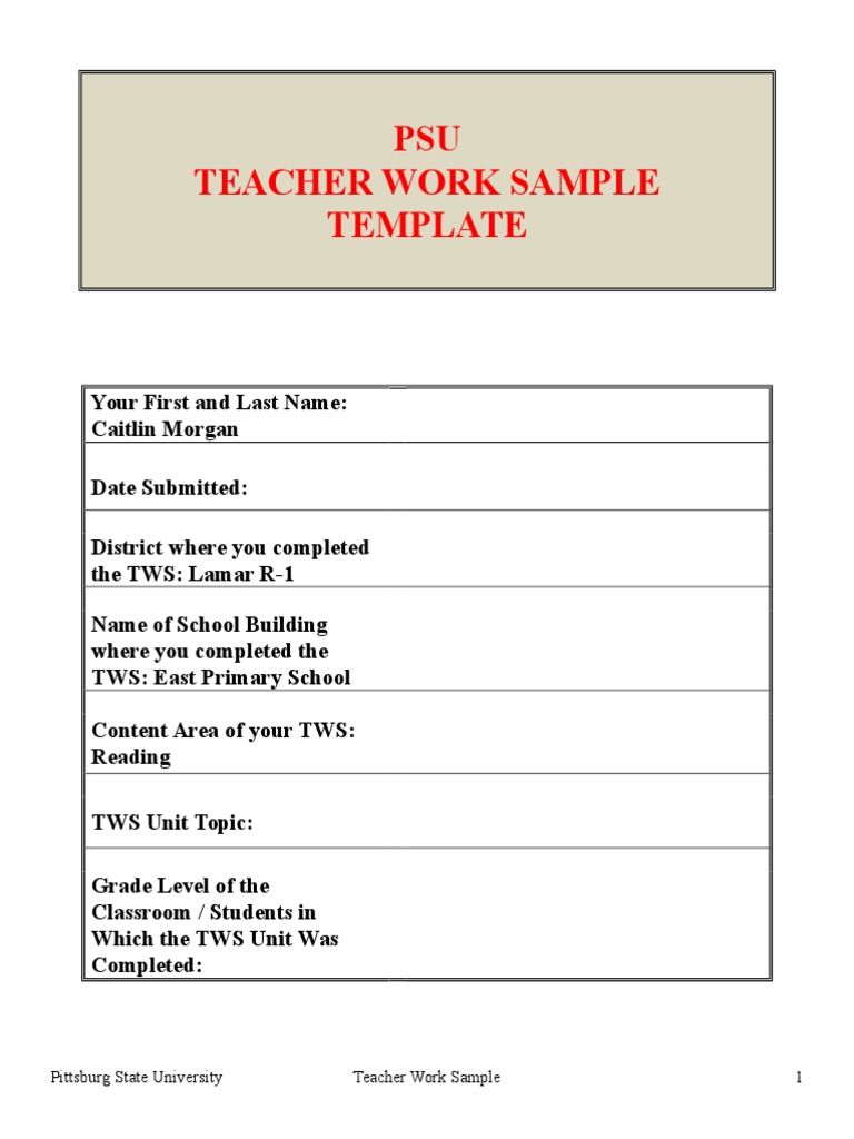 Psu Teacher Work Sample Template 2012 | PDF | Educational Assessment ...