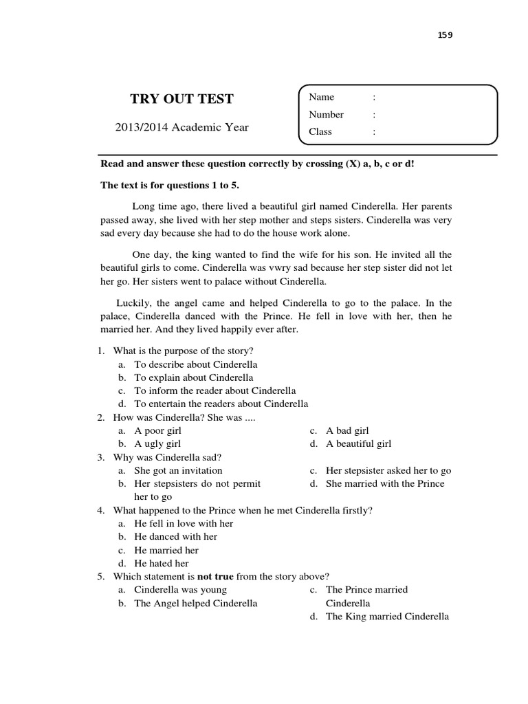 Try Out Test PDF | PDF | Mr. Mc Gregor | Cinderella