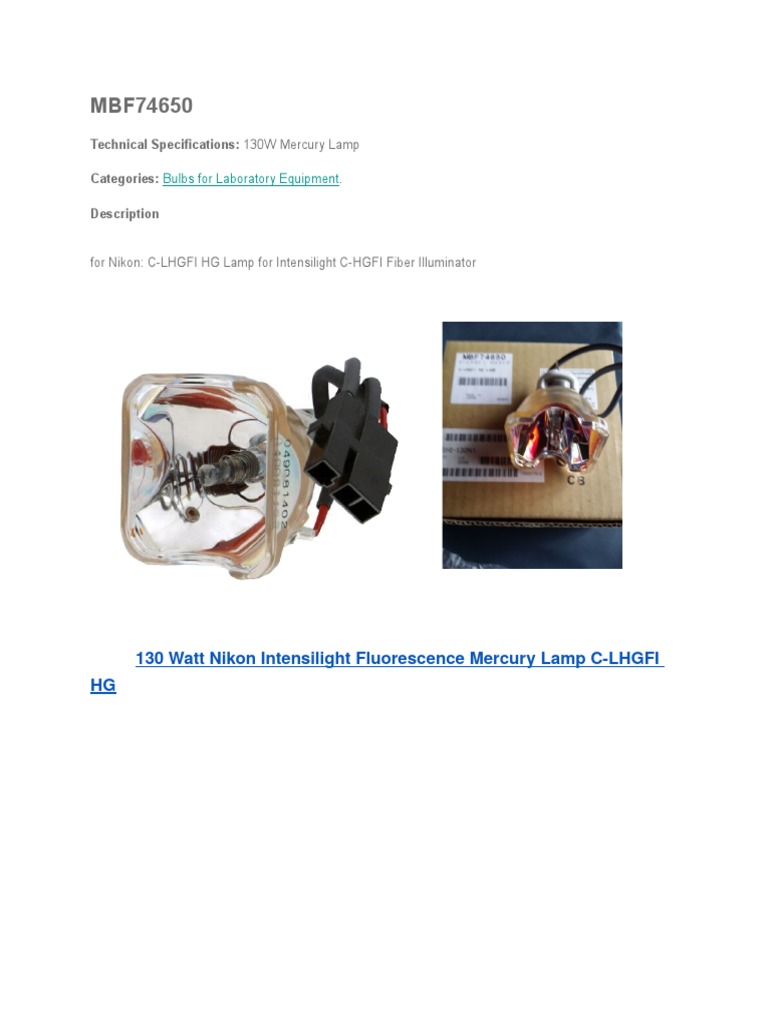 Bulbs For Laboratory Equipment: Technical Specifications: 130W Mercury ...