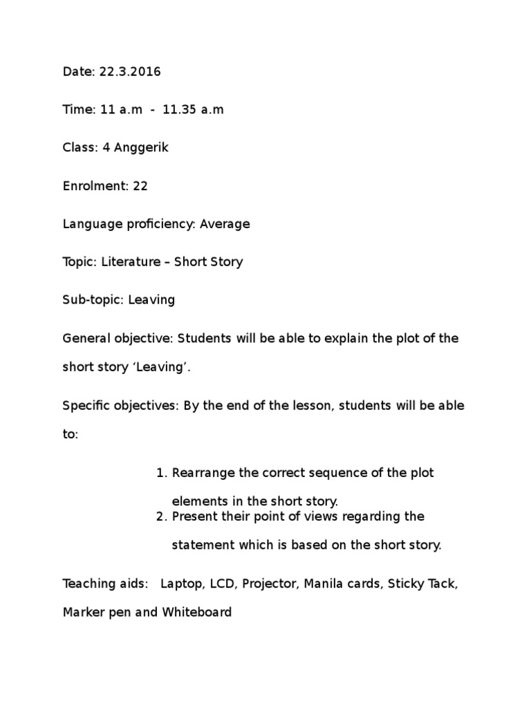 Lesson Plan Leaving | PDF | Lesson Plan | Education Theory