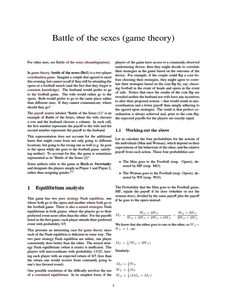 Battle of the Sexes (Game Theory) | Economics Of Uncertainty | Game Theory