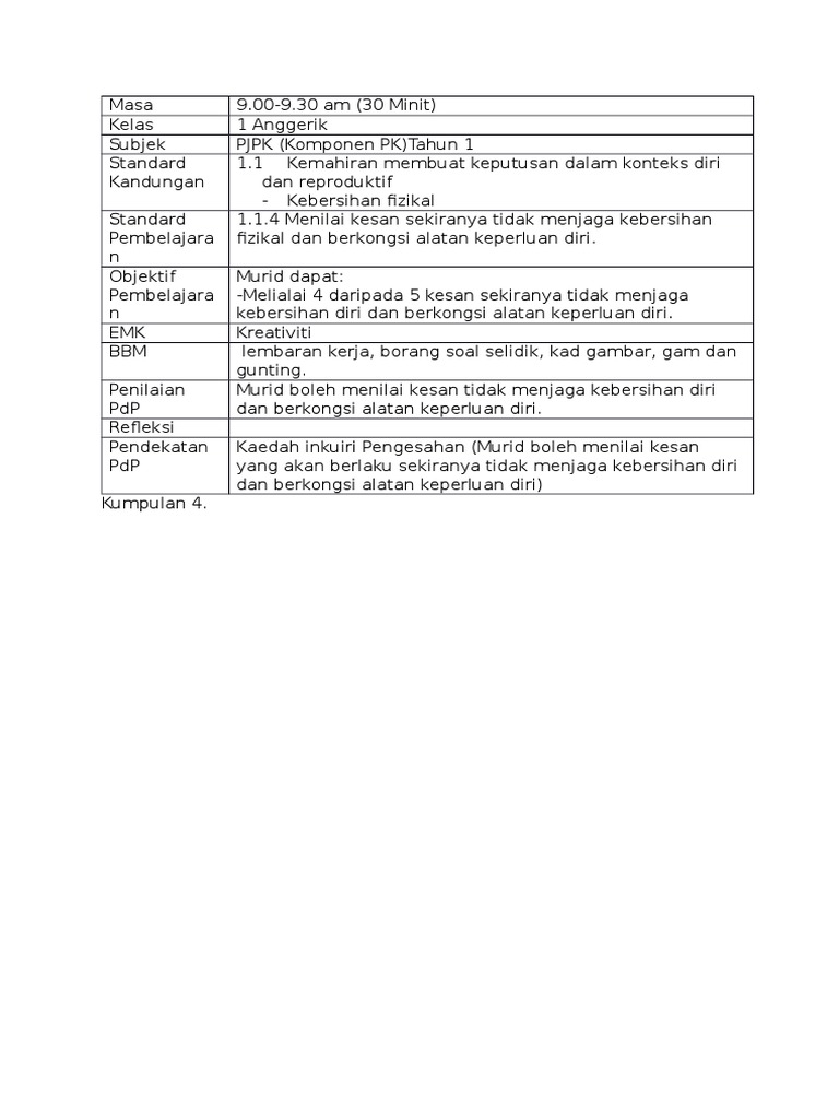 RPH Edit Kaedah Inkuiri (Kumpulan 4) | PDF