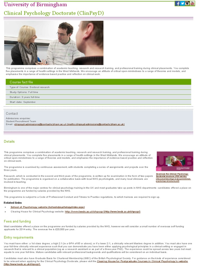 Clinical Psychology Doctorate (ClinPsyD) | PDF | Postgraduate Education ...