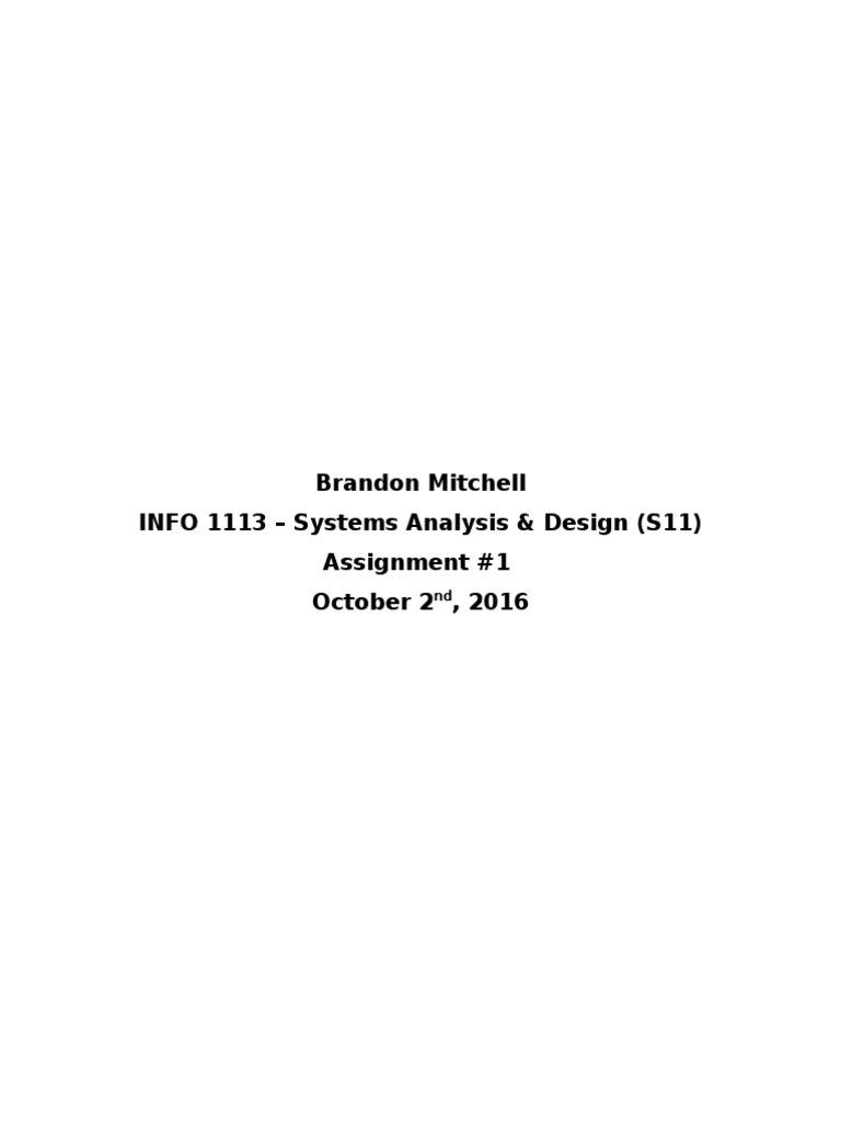 System Analysis and Design - Assignment 1 | PDF | Feasibility Study | Accountability