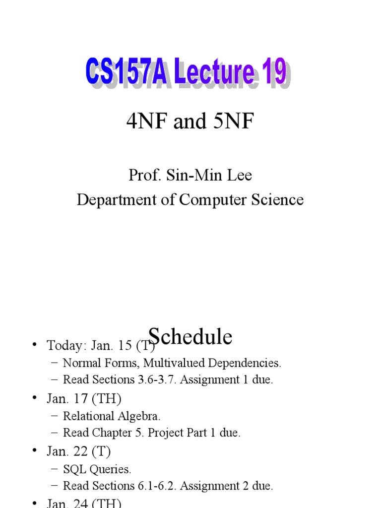 4NF and 5NF: Prof. Sin-Min Lee Department of Computer Science | PDF ...