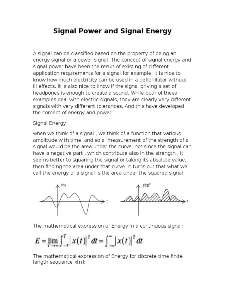 Signal Energy vs. Power Explained | PDF | Infinity | Signal (Electrical ...