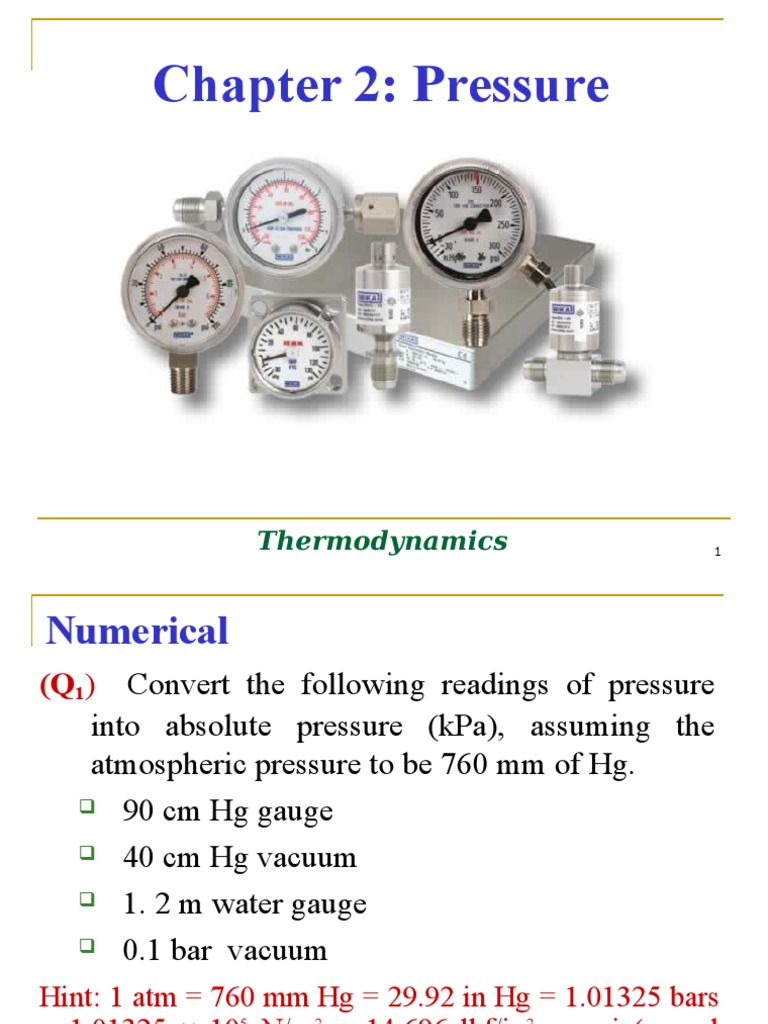 Chapter 2: Pressure: Thermodynamics | PDF | Pressure Measurement | Pressure