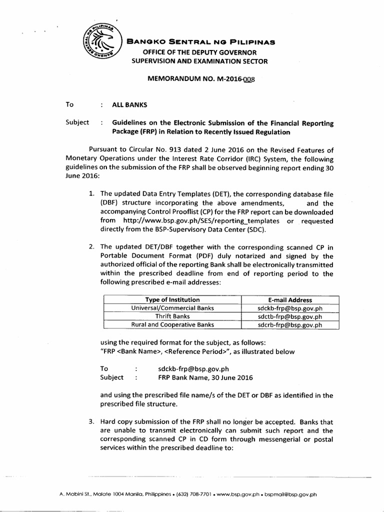BSP Memo No. M-2016-008 | PDF | Portable Document Format | Computing