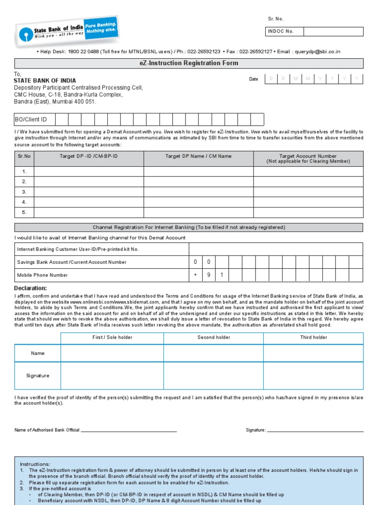 Sbi Internet Banking Resistration Form | PDF | Securities (Finance ...