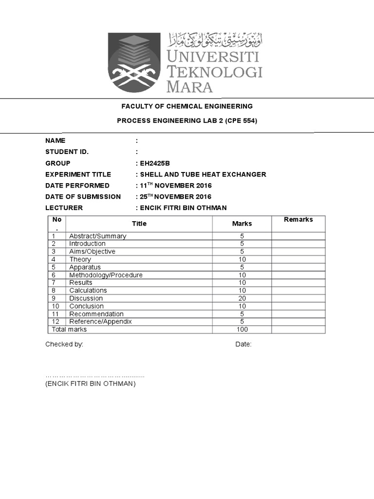 Shell and Tube Heat Exchanger Lab Report | PDF | Thermal Conduction ...