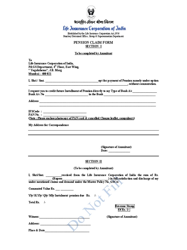 Pension Claim Form for Annuitants | PDF | Life Insurance | Pension