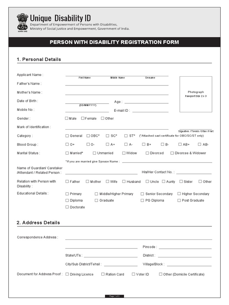 Disability Registration Form PDF | PDF | Diseases And Disorders | Wellness