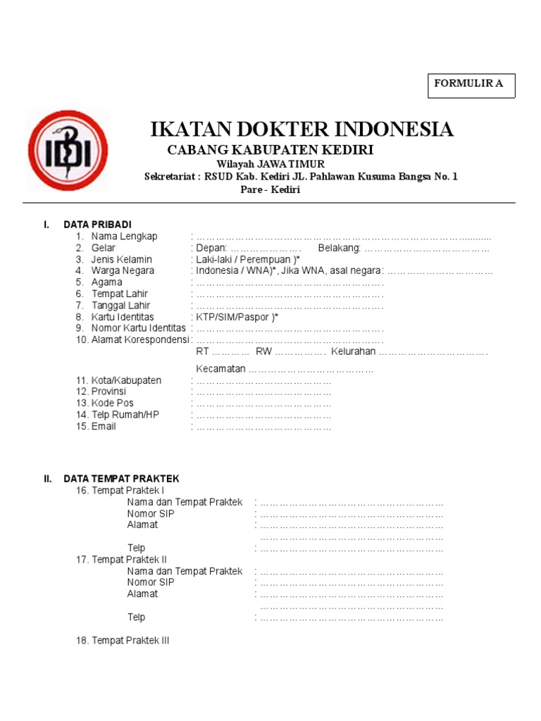 Formulir A Idi Kab. Kediri | PDF