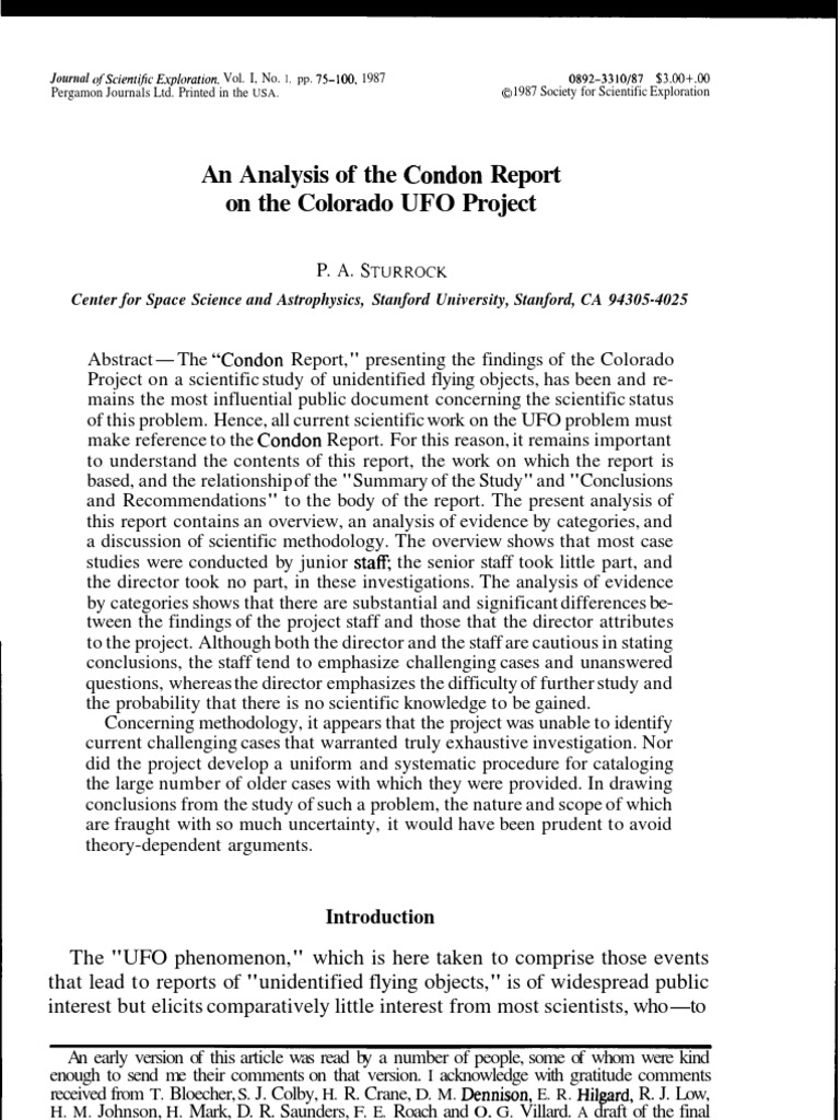 An Analysis of The Condon Report On The Colorado UFO Project. by Peter ...