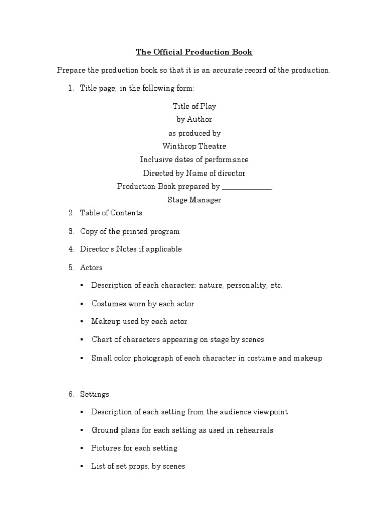 Official Production Book Guidelines | PDF
