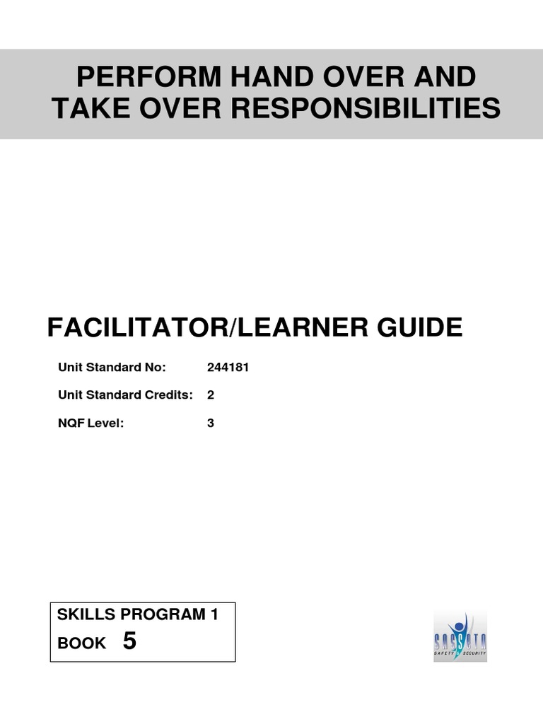 Perform Hand Over and Take Over Responsibilities: Facilitator/Learner ...