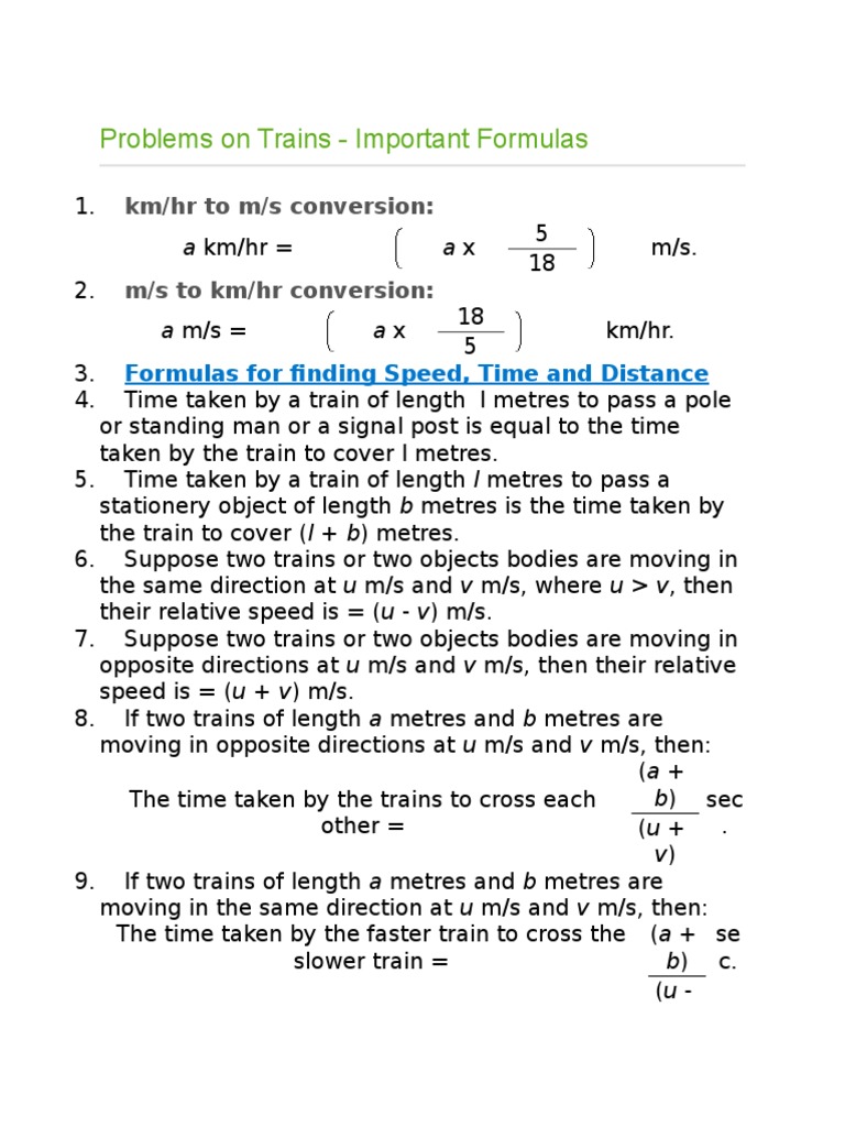 Problems On Trains-Formulae | PDF