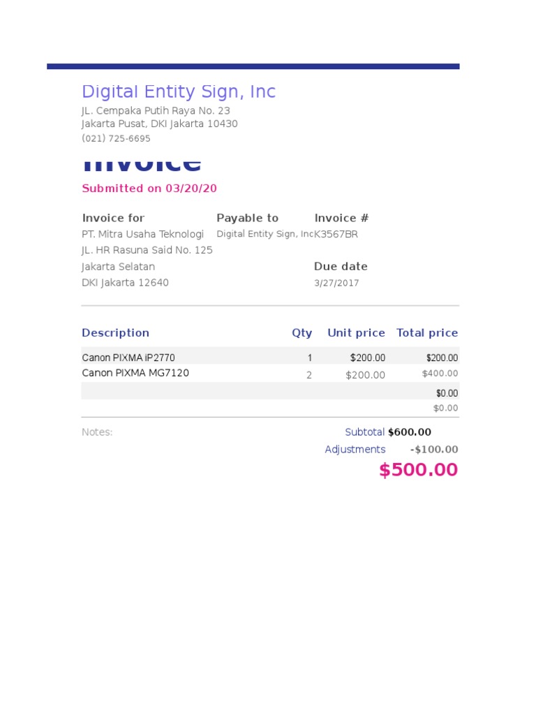 Invoice: Digital Entity Sign, Inc | PDF