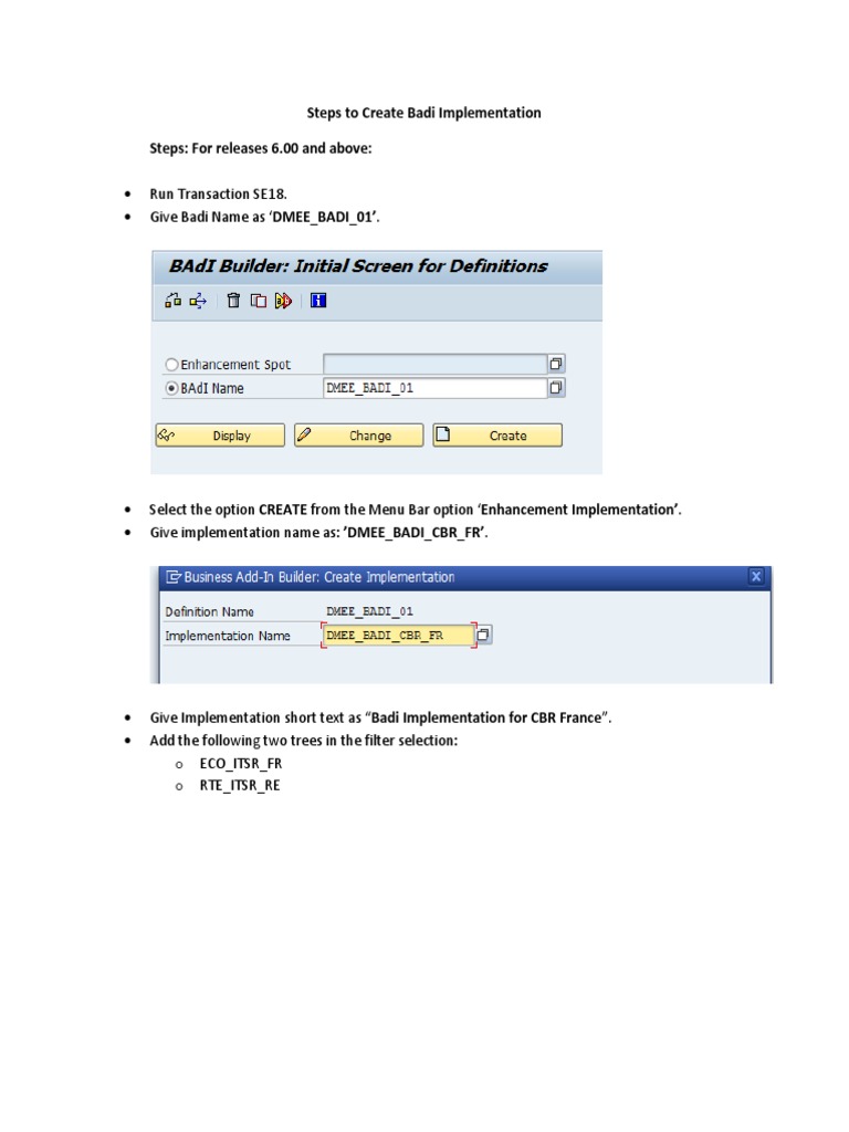 Steps Create Badi Implementation PDF | PDF