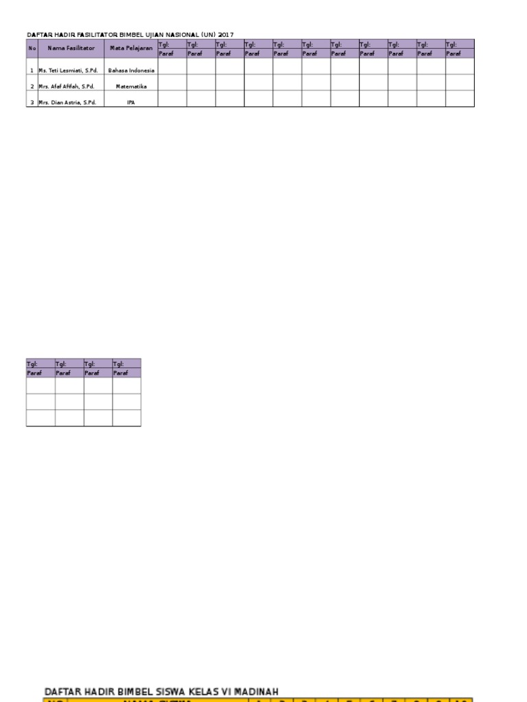 Absen Bimbel Ms - Teti | PDF