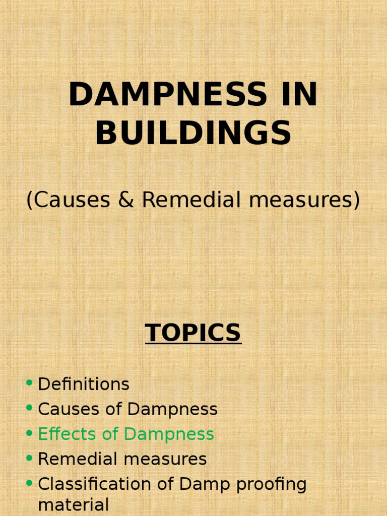 Dampness in Buildings: (Causes & Remedial Measures) | PDF