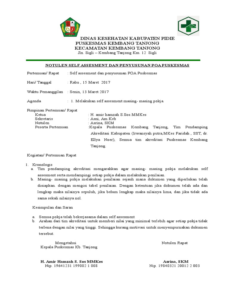 Self Assesment Dan Penyusunan POA Puskesmas | PDF