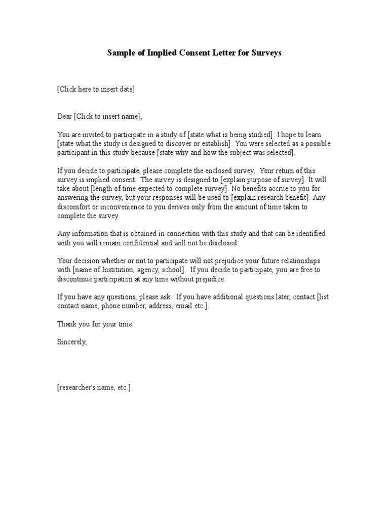 Sample of Implied Consent Letter For Surveys | PDF | Consent | Science
