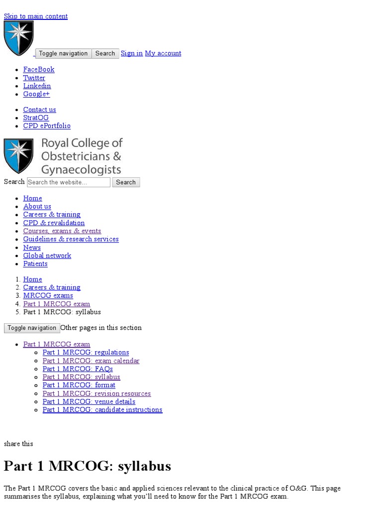 Part 1 MRCOG - Syllabus | PDF | Childbirth | Pregnancy