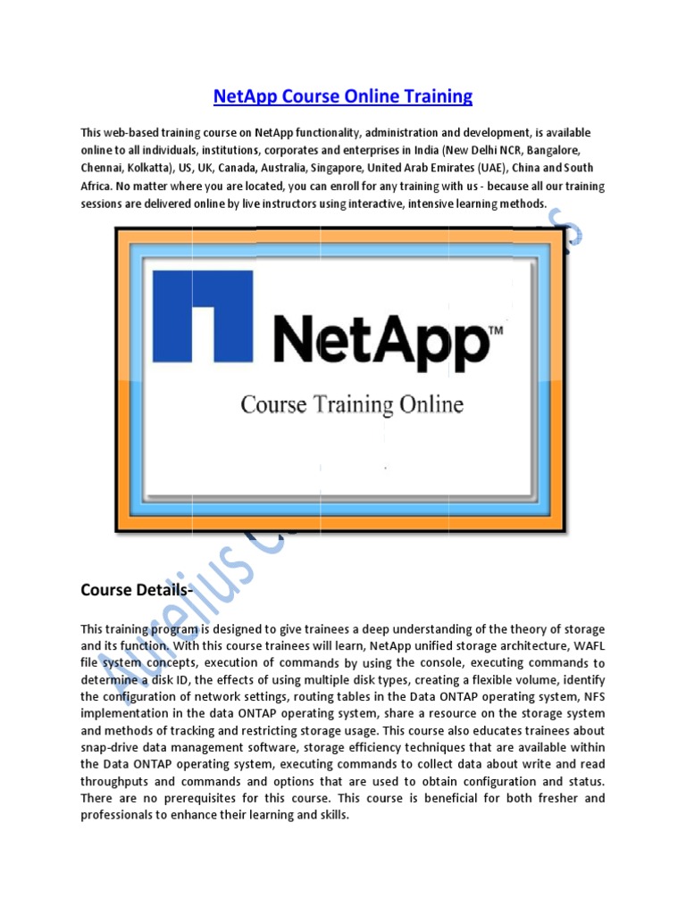 NetApp Online Training Course Details | PDF | Computer Data Storage | Computing