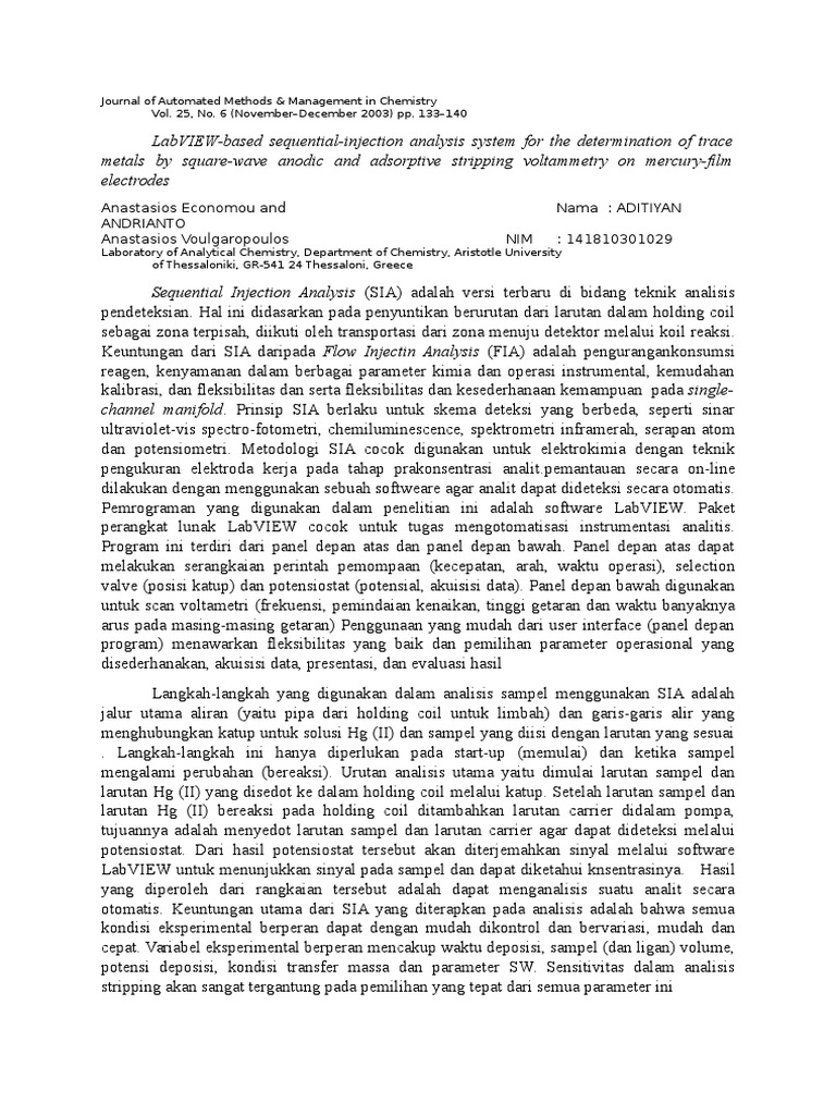 Sequential Injection Analysis | PDF