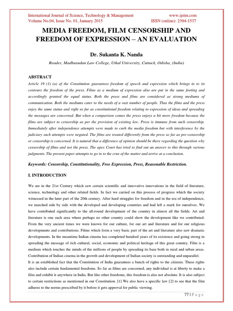 Media Freedom, Film Censorship and Freedom of Expression - An ...