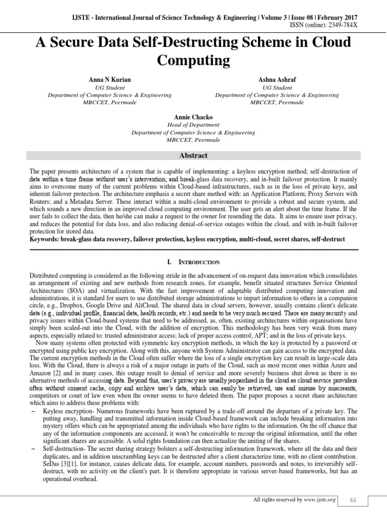 A Secure Data Self Destructing Scheme In Cloud Computing Pdf Key Cryptography Cloud