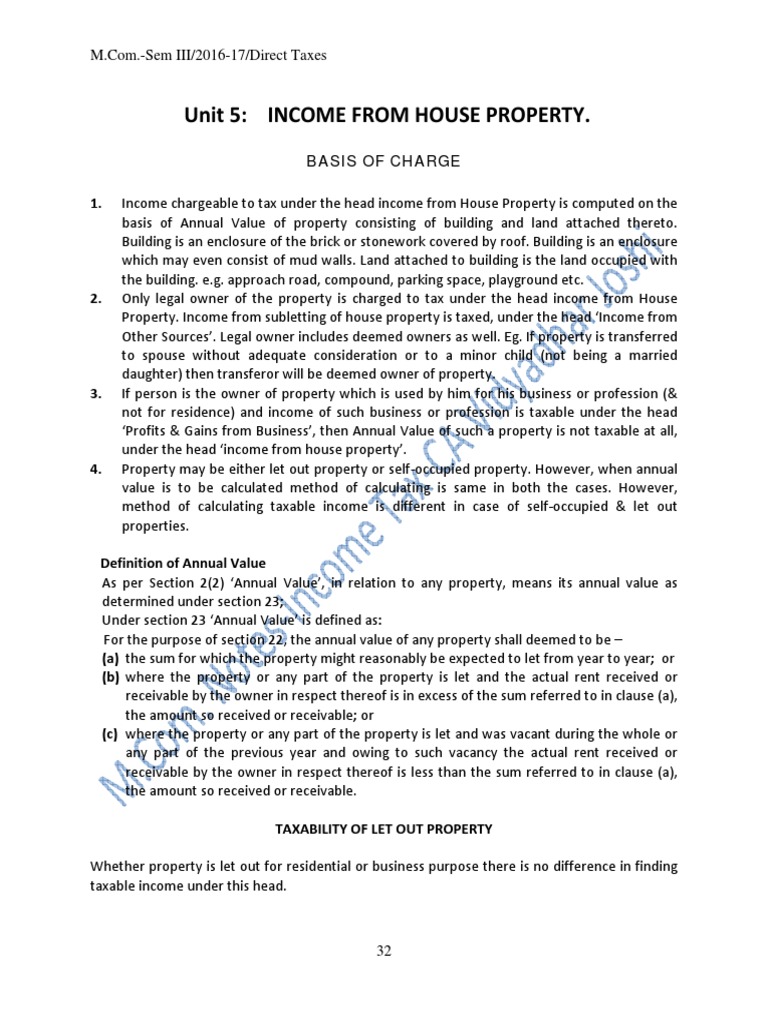 Unit 5: Income From House Property | PDF | Loans | Tax Deduction