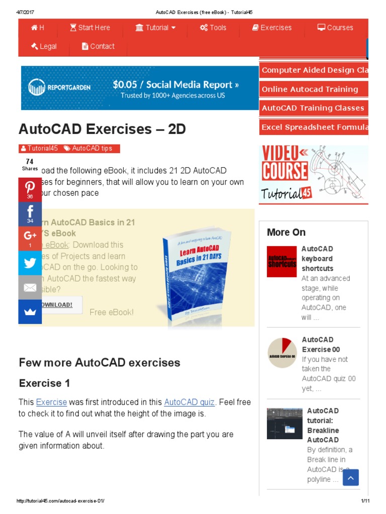 AutoCAD Exercises (Free Ebook) - Tutorial45 | PDF | Microsoft Excel ...