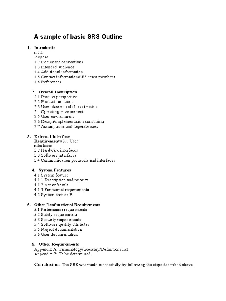 A Sample of Basic SRS Outline: Purpose | PDF