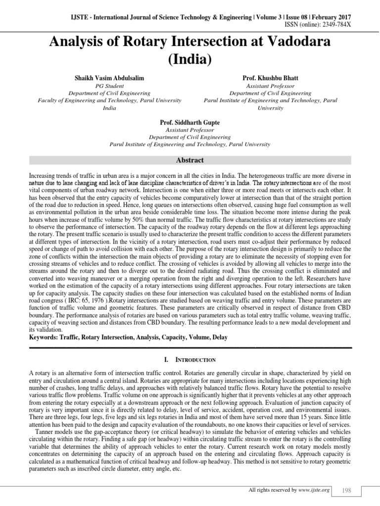 Analysis of Rotary Intersection at Vadodara (India) | PDF | Traffic ...