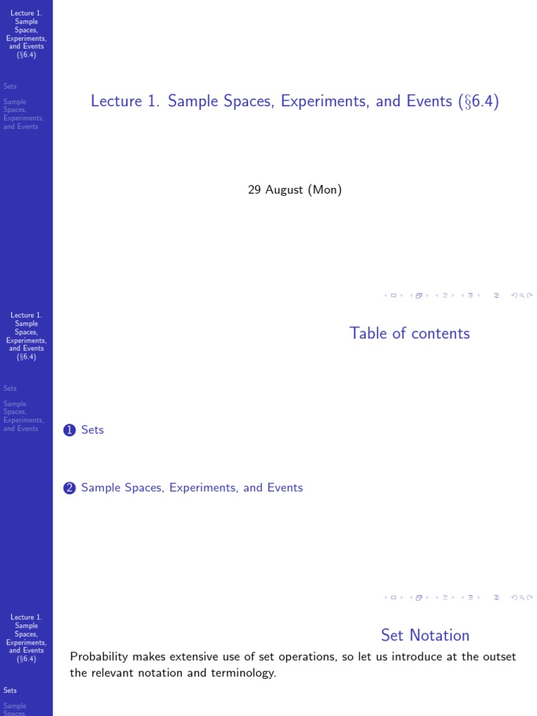 Lecture 1. Sample Spaces, Experiments, and Events ( 6.4) : 29 August (Mon) | PDF | Empty Set ...
