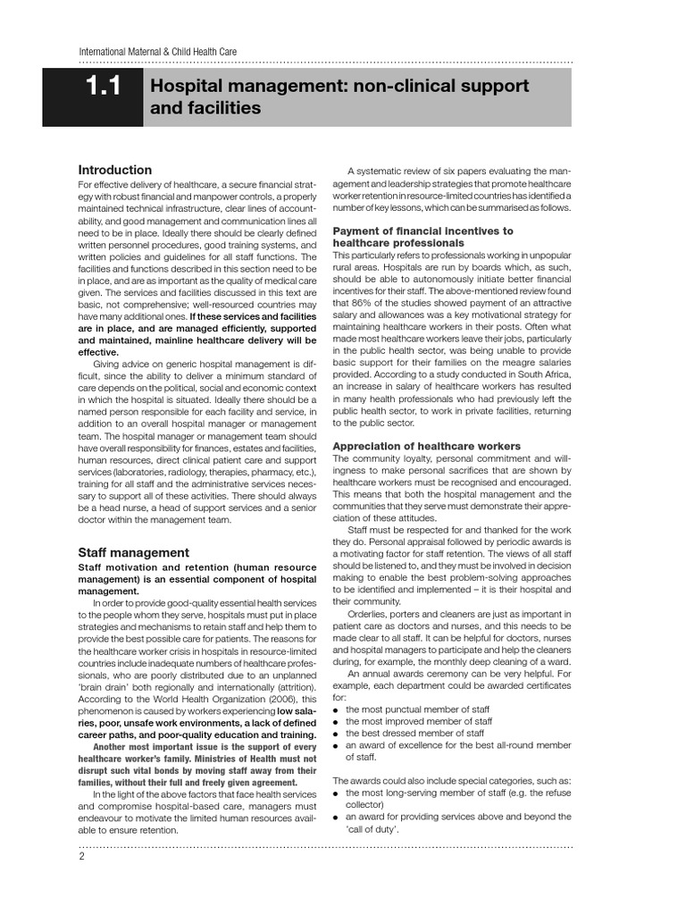 1.1 Hospital Management - Non-Clinical Support and Facilities | PDF ...