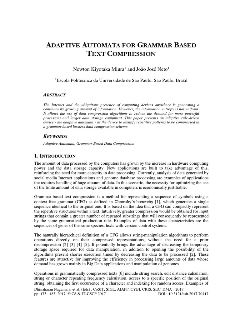 Adaptive Automata For Grammar Based Text Compression Pdf Data Compression String Computer 