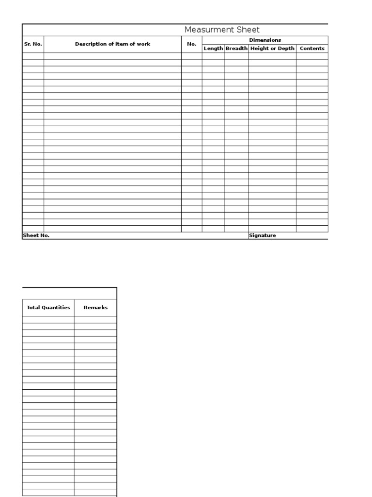 Construction Measurement Sheet | PDF
