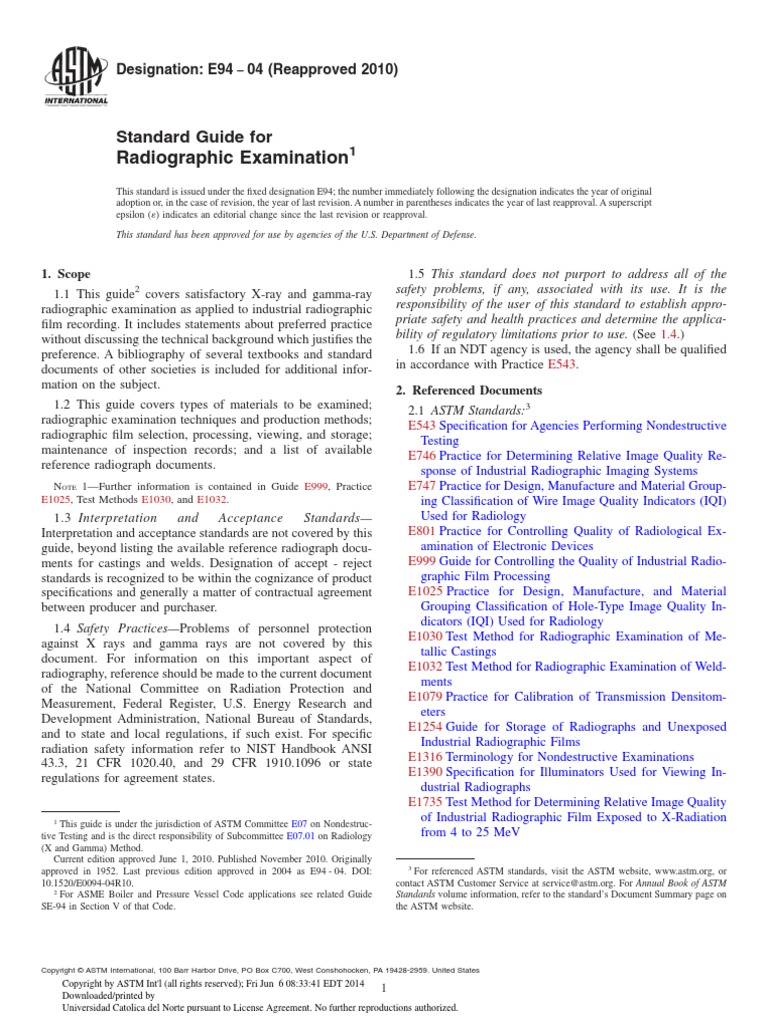 ASTM E94 2010 | Radiography | Nondestructive Testing