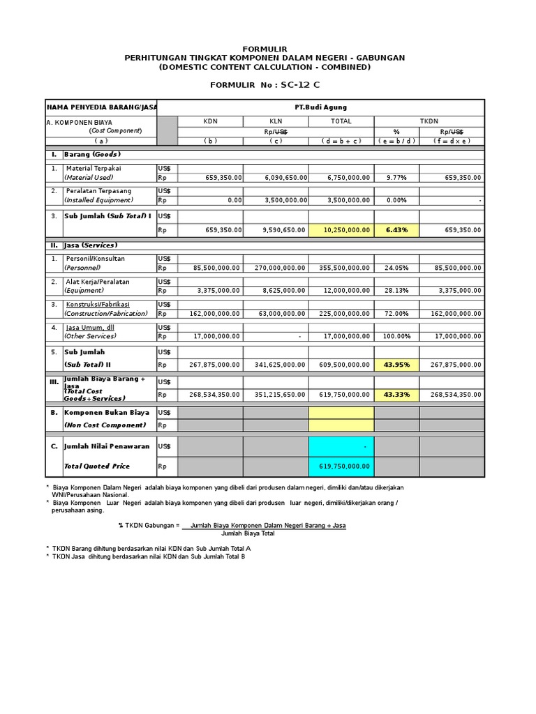 Contoh Formulir TKDN SC 12 C | PDF