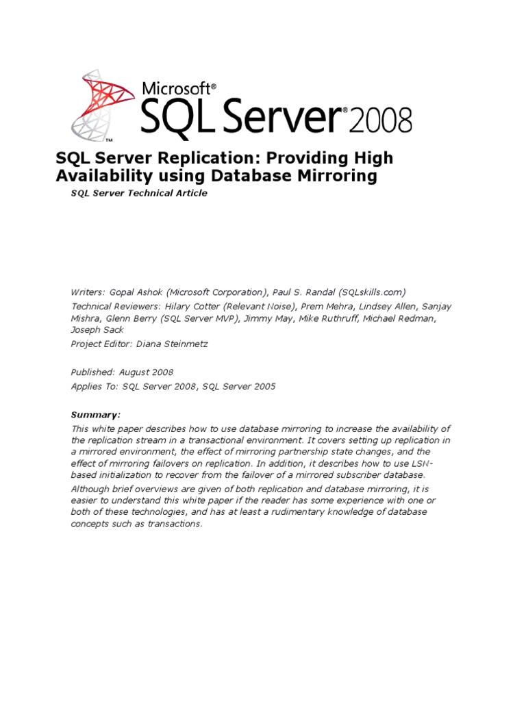 Replication and Database Mirroring | PDF | Replication (Computing) | Microsoft Sql Server