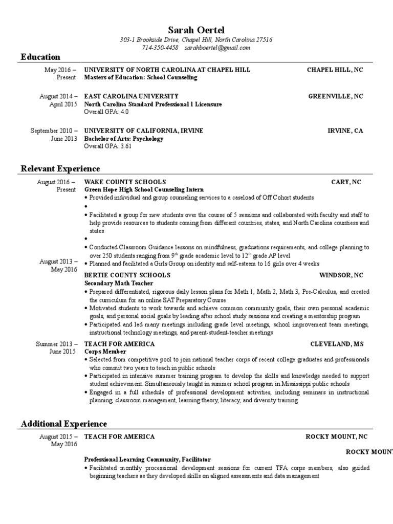 Resume With References | PDF | University Of North Carolina At Chapel ...