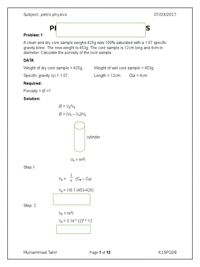 Analysis of Petrophysical Problems Related to Porosity, Permeability, Saturation, and Reservoir ...