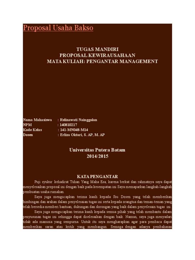 Proposal Usaha Bakso | PDF