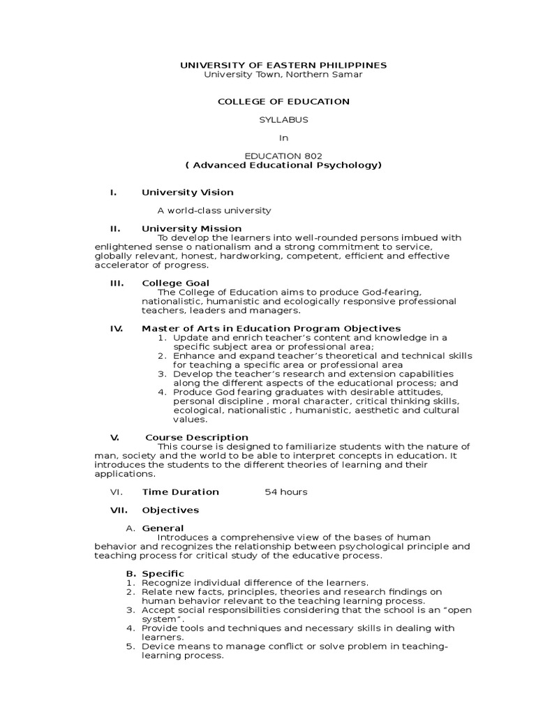 Syllabus Educ 802 | PDF | Motivation | Motivational