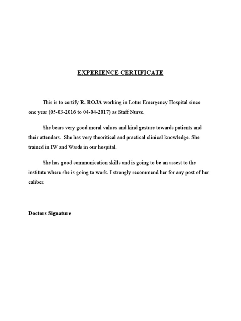 Experience Certificate: Doctors Signature | PDF