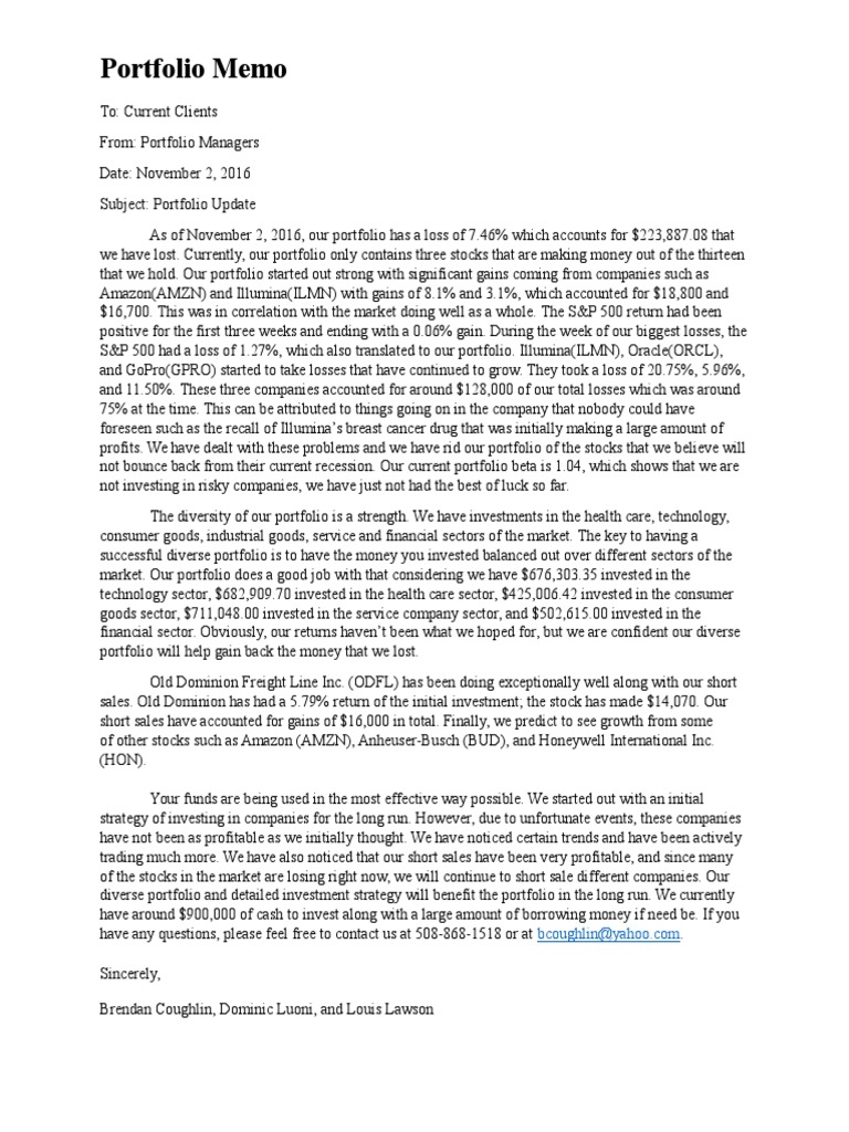 Investments - Portfolio Memo | PDF | Short (Finance) | Investing